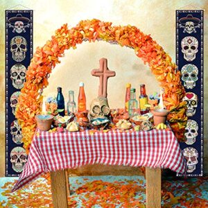 Jiudungs Day of The Dead Decoration Outdoor Dia De Los Muertos Sugar Skull Porch Sign Banner Halloween Mexican Theme Party Decor and Supplies for Home