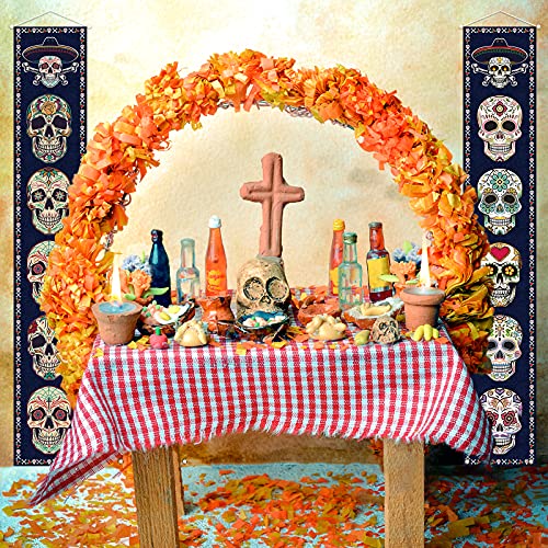 Jiudungs Day of The Dead Decoration Outdoor Dia De Los Muertos Sugar Skull Porch Sign Banner Halloween Mexican Theme Party Decor and Supplies for Home