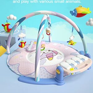 Baby Gym Play Mat,Musical Activity Center Kick Piano Gym Tummy Time Toys for Newborn Babies，Infant Toys Large Thickened and Non Slip Mat Washable (Pink)