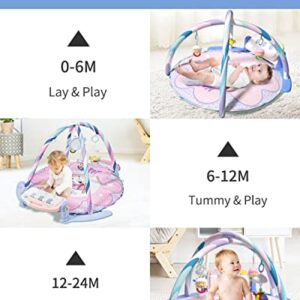 Baby Gym Play Mat,Musical Activity Center Kick Piano Gym Tummy Time Toys for Newborn Babies，Infant Toys Large Thickened and Non Slip Mat Washable (Pink)