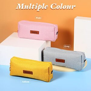 3 Pieces Linen Pencil Cases Stationery Pouch Bags Student Coin Purses Cosmetic Bags Stationery Storage Bags Office Storage Organizers for School Student, Gray, Yellow, Pink, 7.8 x 3.15 x 1.97 Inch