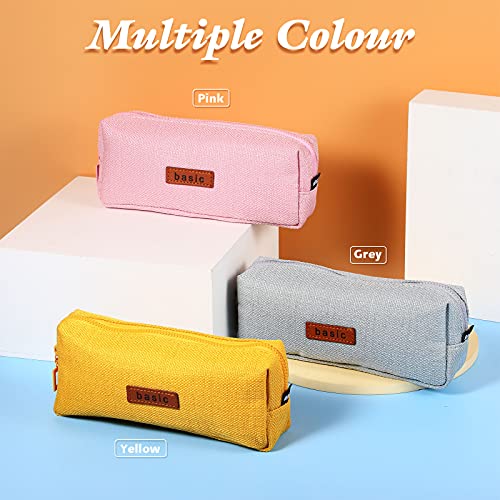 3 Pieces Linen Pencil Cases Stationery Pouch Bags Student Coin Purses Cosmetic Bags Stationery Storage Bags Office Storage Organizers for School Student, Gray, Yellow, Pink, 7.8 x 3.15 x 1.97 Inch