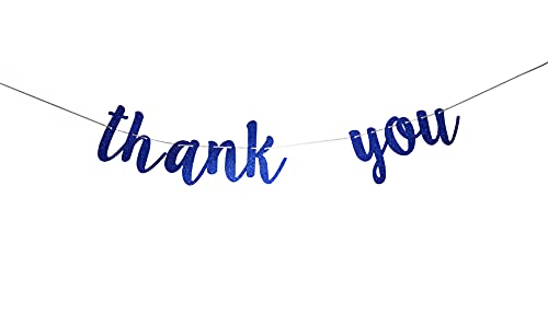 Thank You Banner - Blue Glitter Sign for Engaged - Wedding - Bridal Shower Bunting Thanksgiving Photo Booth Props