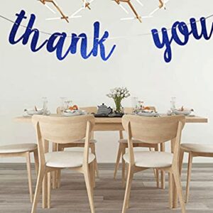 Thank You Banner - Blue Glitter Sign for Engaged - Wedding - Bridal Shower Bunting Thanksgiving Photo Booth Props