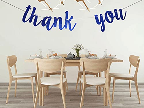 Thank You Banner - Blue Glitter Sign for Engaged - Wedding - Bridal Shower Bunting Thanksgiving Photo Booth Props