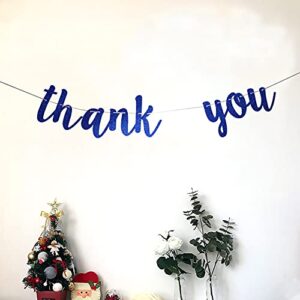 Thank You Banner - Blue Glitter Sign for Engaged - Wedding - Bridal Shower Bunting Thanksgiving Photo Booth Props