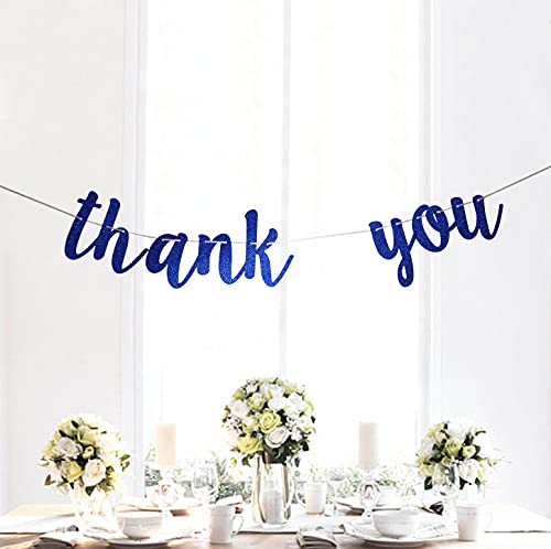 Thank You Banner - Blue Glitter Sign for Engaged - Wedding - Bridal Shower Bunting Thanksgiving Photo Booth Props