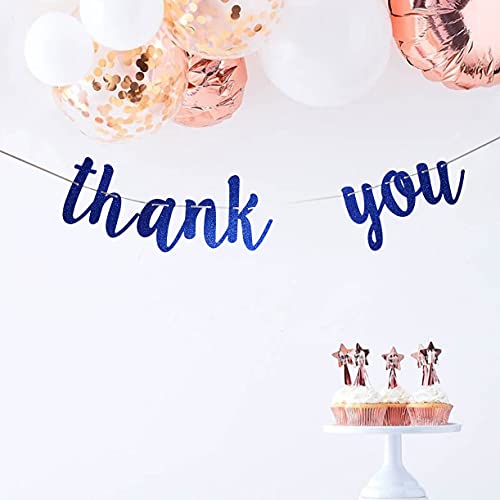 Thank You Banner - Blue Glitter Sign for Engaged - Wedding - Bridal Shower Bunting Thanksgiving Photo Booth Props