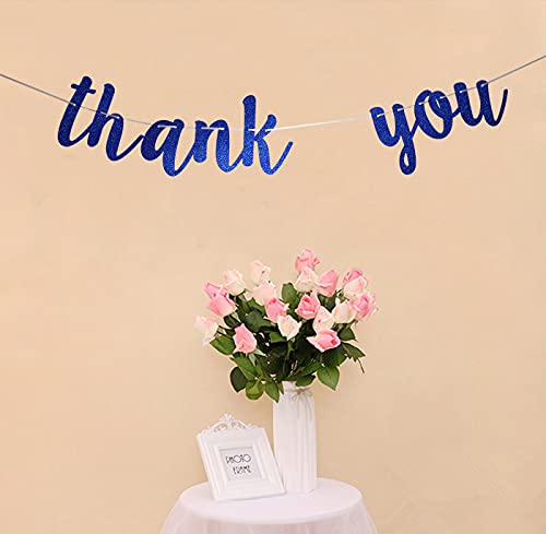 Thank You Banner - Blue Glitter Sign for Engaged - Wedding - Bridal Shower Bunting Thanksgiving Photo Booth Props