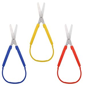 3pcs loop scissors, windspeed spring scissors mini training loop scissors loop scissors colorful grip scissors loop handle with easy-open squeeze handles for special needs and elderly