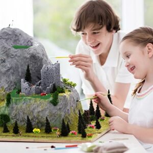 Canlierr 51 Pcs Mini Model Trees Flower Cluster Grass Mat Set, 32 Vegetation Groups 15 Mixed Miniature 4 Artificial Fake Turf, Train Railroad Park Scenery for DIY Crafts, Building Model, Landscape