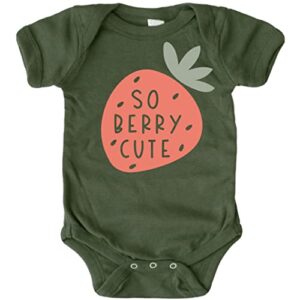 olive loves apple so berry cute infant bodysuit white on military green bodysuit 12 months