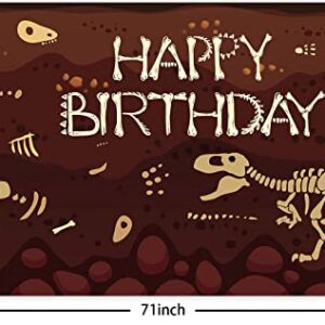 Dinosaur Tyrannosaurus Rex Fossil Happy Birthday Banner Backdrop Animal Dino T-REX Fossil Bones Theme Decorations Decor for Paleontology Party Birthday Party Supplies Background Photo Booth Props