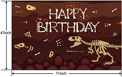 Dinosaur Tyrannosaurus Rex Fossil Happy Birthday Banner Backdrop Animal Dino T-REX Fossil Bones Theme Decorations Decor for Paleontology Party Birthday Party Supplies Background Photo Booth Props