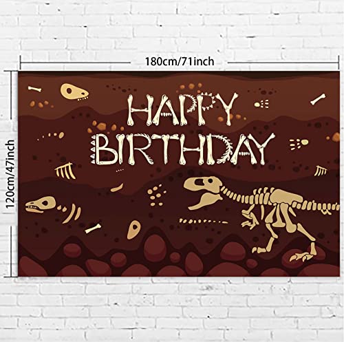 Dinosaur Tyrannosaurus Rex Fossil Happy Birthday Banner Backdrop Animal Dino T-REX Fossil Bones Theme Decorations Decor for Paleontology Party Birthday Party Supplies Background Photo Booth Props