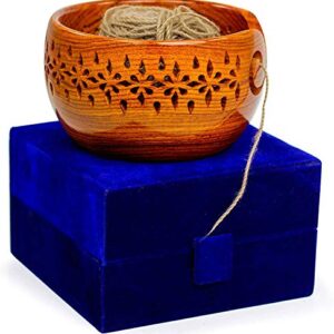 Nagina International Velvety Premium Selected Rosewood Yarn Storage Bowl Aka Dispenser for Knitting & Crocheting in Secured Velvet Pouched Case (Large)