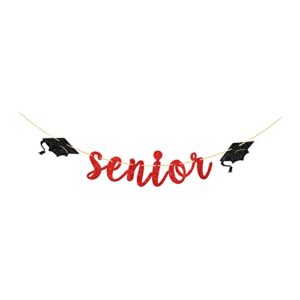 halawawa red glitter senior banner, senior school/high school graduate party decorations, congrats grad banner for class of 2023 graduation, graduation party bunting decorations