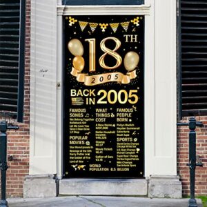 18th Birthday Door Cover Banner Decorations, Black Gold Happy 18th Birthday Door Cover Party Supplies, Large Eighteen Year Old Birthday Poster Backdrop Sign Decor