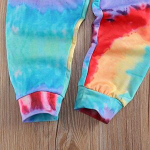 Toddler Baby Girl Boy Tie Dye Clothes Hoodie Long Sleeve Sweatshirt Top Drawstring Pants 2PCS Fall Winter Outfit Set (Tye Die Blue+Yellow, 2-3 T)