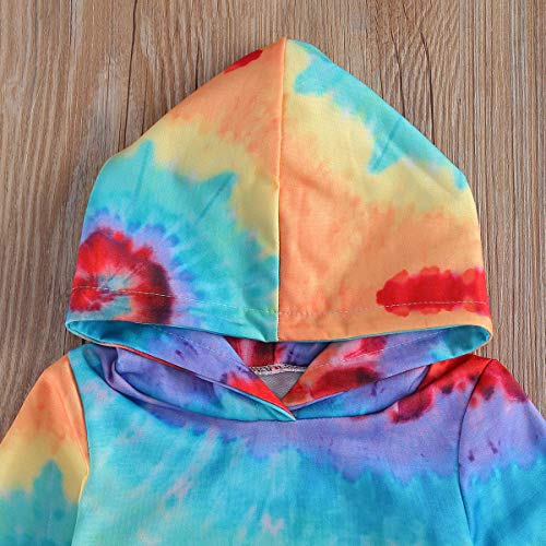 Toddler Baby Girl Boy Tie Dye Clothes Hoodie Long Sleeve Sweatshirt Top Drawstring Pants 2PCS Fall Winter Outfit Set (Tye Die Blue+Yellow, 2-3 T)