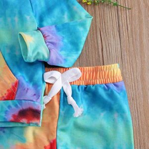 Toddler Baby Girl Boy Tie Dye Clothes Hoodie Long Sleeve Sweatshirt Top Drawstring Pants 2PCS Fall Winter Outfit Set (Tye Die Blue+Yellow, 2-3 T)