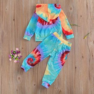 Toddler Baby Girl Boy Tie Dye Clothes Hoodie Long Sleeve Sweatshirt Top Drawstring Pants 2PCS Fall Winter Outfit Set (Tye Die Blue+Yellow, 2-3 T)