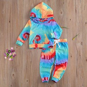 Toddler Baby Girl Boy Tie Dye Clothes Hoodie Long Sleeve Sweatshirt Top Drawstring Pants 2PCS Fall Winter Outfit Set (Tye Die Blue+Yellow, 2-3 T)