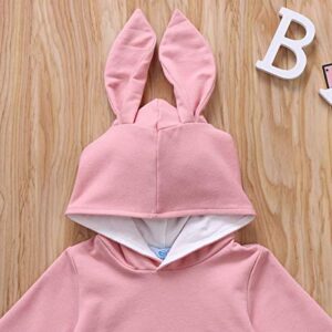 Newborn Baby Boys Girls Bunny Hooded One Piece Romper Easter Rabbit Ears Long Sleeves Jumpsuit with Pocket (Pink, 6-12m)