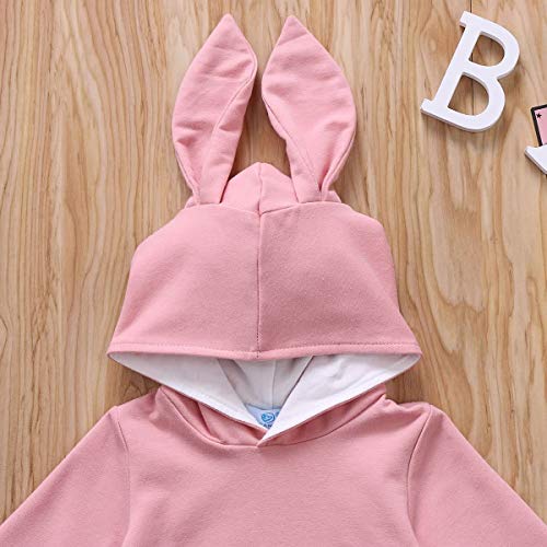 Newborn Baby Boys Girls Bunny Hooded One Piece Romper Easter Rabbit Ears Long Sleeves Jumpsuit with Pocket (Pink, 6-12m)