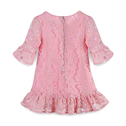 LittleSpring Girls Dresses for Baby Elegent Lace Floral Flare Sleeve Blue Party Wedding Dress for Kids 18 Months