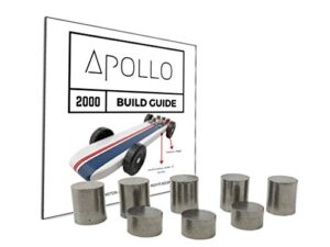 3.25 oz tungsten pinewood car weights + 20 page step-by-step build guide for apollo 2000 derby car showing design + weight placement, bring your car to the 5 oz limit and gain the winning edge