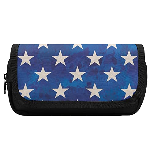 Watercolor US Stars Flag Pencil Case with Two Large Compartments Pocket Big Capacity Storage Pouch Pencil Bag for School Teen Adult