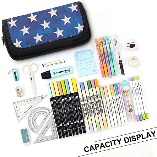 Watercolor US Stars Flag Pencil Case with Two Large Compartments Pocket Big Capacity Storage Pouch Pencil Bag for School Teen Adult