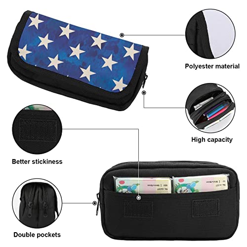 Watercolor US Stars Flag Pencil Case with Two Large Compartments Pocket Big Capacity Storage Pouch Pencil Bag for School Teen Adult