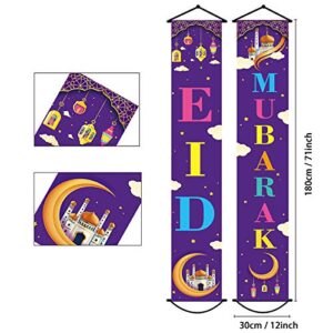 Eid Mubarak Decorations Eid Porch Sign Ramadan Mubarak Banner Backdrop for Eid Party Supplies