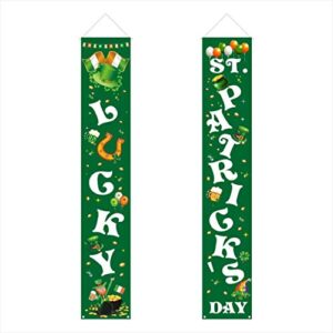 TTYY St Patric's Day Porch Sign Lucky St Patrick's Day Door Banner Green Shamrocks Indoor Outdoor Hanging Decorations Party Favors