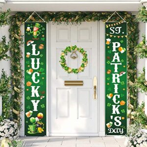 TTYY St Patric's Day Porch Sign Lucky St Patrick's Day Door Banner Green Shamrocks Indoor Outdoor Hanging Decorations Party Favors