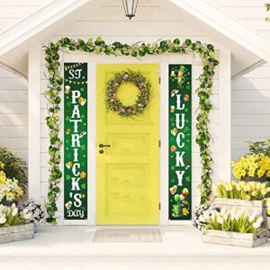 TTYY St Patric's Day Porch Sign Lucky St Patrick's Day Door Banner Green Shamrocks Indoor Outdoor Hanging Decorations Party Favors