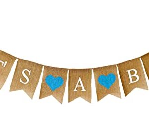 Shimmer Anna Shine It's a Boy Burlap Banner for Baby Shower Decorations and Gender Reveal Party (Blue)