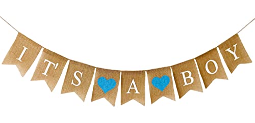 Shimmer Anna Shine It's a Boy Burlap Banner for Baby Shower Decorations and Gender Reveal Party (Blue)