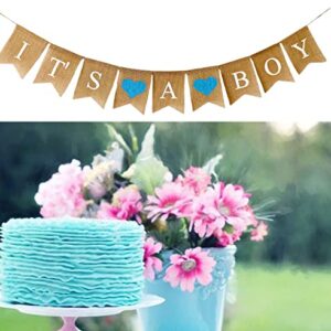 Shimmer Anna Shine It's a Boy Burlap Banner for Baby Shower Decorations and Gender Reveal Party (Blue)