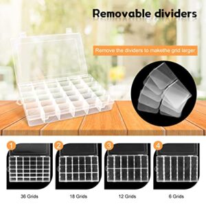 Unaikoo (2 Pack) Plastic Organizer Box 36 Grids, Clear Plastic Organizer Box Storage with Adjustable Dividers, Craft Storage Container,Bead Box,Fishing Tackles Box,Jewelry Box,DIY Art Craft Accessory