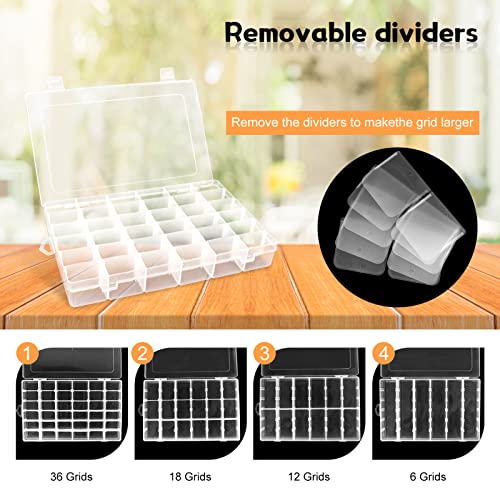 Unaikoo (2 Pack) Plastic Organizer Box 36 Grids, Clear Plastic Organizer Box Storage with Adjustable Dividers, Craft Storage Container,Bead Box,Fishing Tackles Box,Jewelry Box,DIY Art Craft Accessory