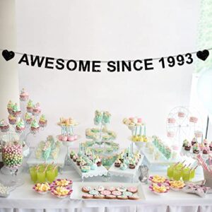 Awesome Since 1993 Banner Happy 29th Birthday Decorations Black Glittery Heart Theme Decor for Men Women 29 Twenty Nine Years Old Birthday Party Supplies Backdrop Pre-strung