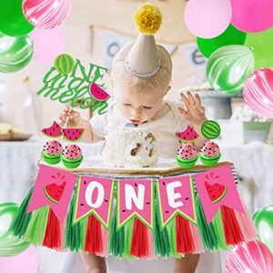 Watermelon Birthday Party Decorations One in A Melon Cake Topper Watermelon Cupcake Topper Melon Balloon 1st Bday High Chair Banner for Summer Fruit Themed First Birthday Party Supplies Glitter Decor