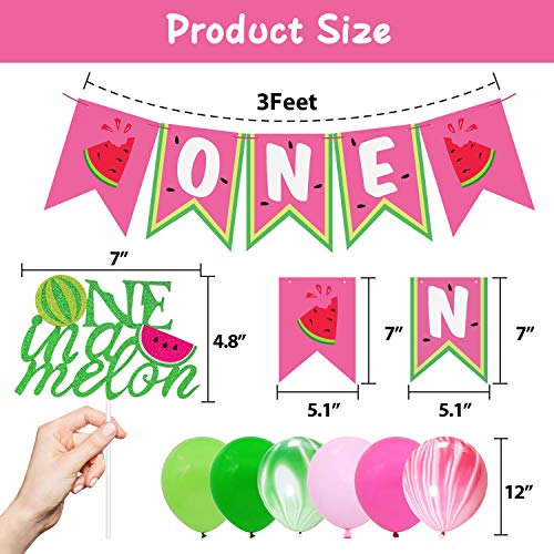 Watermelon Birthday Party Decorations One in A Melon Cake Topper Watermelon Cupcake Topper Melon Balloon 1st Bday High Chair Banner for Summer Fruit Themed First Birthday Party Supplies Glitter Decor