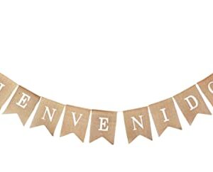 Mandala Crafts Burlap Bienvenidos Sign Decor, Bienvenidos Banner en Español, Rustic Bienvenidos Welcome Sign for Classroom Backdrop Porch Party Decorations