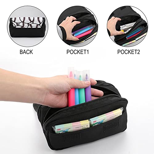 Softball Pattern Pencil Case with Two Large Compartments Pocket Big Capacity Storage Pouch Pencil Bag for School Teen Adult