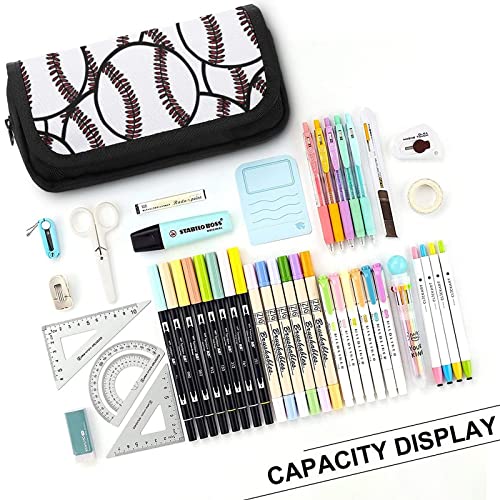 Softball Pattern Pencil Case with Two Large Compartments Pocket Big Capacity Storage Pouch Pencil Bag for School Teen Adult