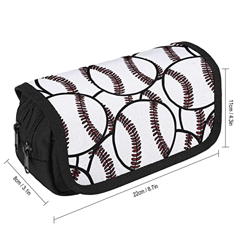 Softball Pattern Pencil Case with Two Large Compartments Pocket Big Capacity Storage Pouch Pencil Bag for School Teen Adult